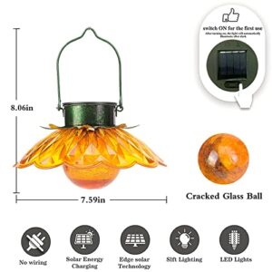 Hanging Outdoor Solar Lights,Amber Crackle Globe Glass, LED Waterproof Solar Lantern Hanging Flower Lights for Yard Suitable for Lawn,Patio,Walkway,Outdoor Garden Decoration Courtyard,1 Pack