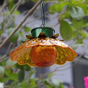 Hanging Outdoor Solar Lights,Amber Crackle Globe Glass, LED Waterproof Solar Lantern Hanging Flower Lights for Yard Suitable for Lawn,Patio,Walkway,Outdoor Garden Decoration Courtyard,1 Pack