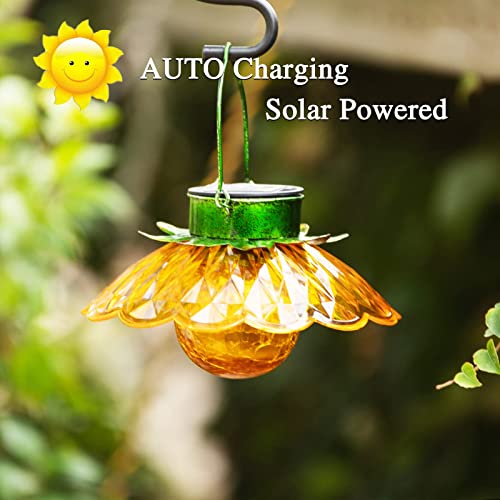 Hanging Outdoor Solar Lights,Amber Crackle Globe Glass, LED Waterproof Solar Lantern Hanging Flower Lights for Yard Suitable for Lawn,Patio,Walkway,Outdoor Garden Decoration Courtyard,1 Pack