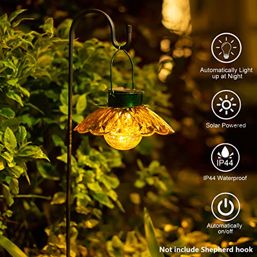 Hanging Outdoor Solar Lights,Amber Crackle Globe Glass, LED Waterproof Solar Lantern Hanging Flower Lights for Yard Suitable for Lawn,Patio,Walkway,Outdoor Garden Decoration Courtyard,1 Pack