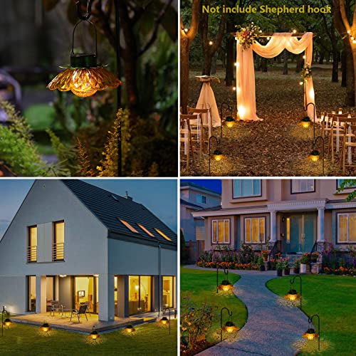 Hanging Outdoor Solar Lights,Amber Crackle Globe Glass, LED Waterproof Solar Lantern Hanging Flower Lights for Yard Suitable for Lawn,Patio,Walkway,Outdoor Garden Decoration Courtyard,1 Pack