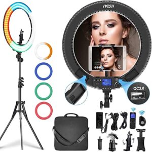 ivisii 19 inch ring light with remote controller and stand ipad holder,60w bi-color with 4 color soft filters for live stream/makeup/youtube video/tiktok/zoom/photography