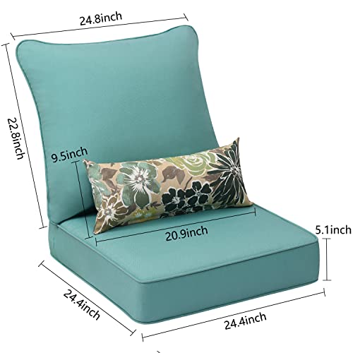 Aoodor 24” x 24” Patio Furniture Outdoor Deep Seat Single Chair Sofa Cushion Back Olefin Fabric Slipcover Sponge Foam - Blue Color Set of 6 (2 Back 2 Seater 2 Pillow)