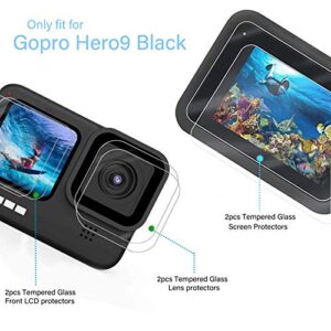 [9pcs] Hero 11 10 9 Screen Protector for GoPro Hero 11 10 9 Black, Ultra Clear Tempered Glass Screen Protector + Tempered Glass Lens Protector + Tempered Glass Front LCD Display Film for GoPro Hero 9 10 11 Action Camera