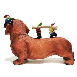 Dog Eating Bones Gnome Dwarf Statues Decoration,Funny and Cute Dachshund Dog Gnome Sculpture Art Décor,Resin Statue Garden Gardening Decorations for Outdoor Home Patio Yard Lawn Porch (Brown)