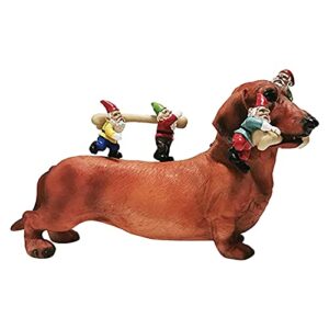 Dog Eating Bones Gnome Dwarf Statues Decoration,Funny and Cute Dachshund Dog Gnome Sculpture Art Décor,Resin Statue Garden Gardening Decorations for Outdoor Home Patio Yard Lawn Porch (Brown)