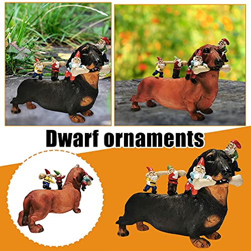 Dog Eating Bones Gnome Dwarf Statues Decoration,Funny and Cute Dachshund Dog Gnome Sculpture Art Décor,Resin Statue Garden Gardening Decorations for Outdoor Home Patio Yard Lawn Porch (Brown)