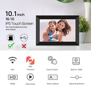 FRAMEO Smart Digital Picture Frame WiFi Cloud 10.1 Inch HD 1280x800 IPS Touch Screen Digital Frame with 16GB Storage Easy Setup to Share Photos or Video via Frameo APP Auto-Rotate Wall Mountable Black