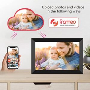 FRAMEO Smart Digital Picture Frame WiFi Cloud 10.1 Inch HD 1280x800 IPS Touch Screen Digital Frame with 16GB Storage Easy Setup to Share Photos or Video via Frameo APP Auto-Rotate Wall Mountable Black