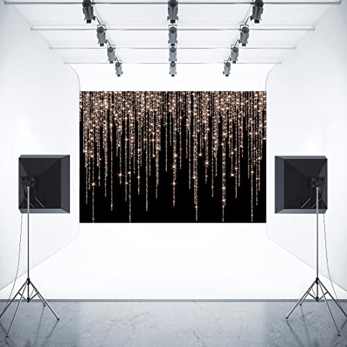 Aperturee Glitter Rose Gold and Black Backdrop 10x7ft Sweet 16th Birthday Girls Photography Background Women Bridal Shower Kids Portraits Baby Shower Party Decorations Banners Photo Studio Props