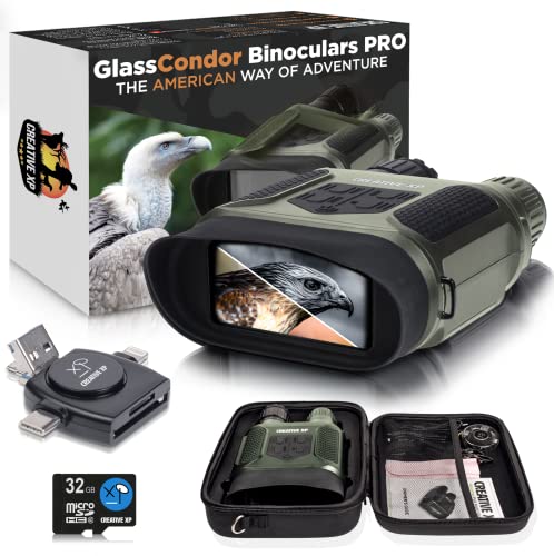 CREATIVE XP Night Vision Goggles - GlassCondor Pro - Digital Military Binoculars w/Infrared Lens, Tactical Gear for Hunting & Security, Green