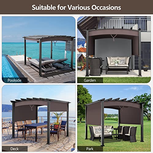 Tangkula 10ft x 10ft Outdoor Retractable Pergola, Patio Metal Pergola with Adjustable Sliding Sun Shade Canopy, Heavy-Duty Steel Frame, Patio Furniture Shelter for Backyard Garden Poolside (Brown)