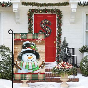 ESTTOP Snowman Christmas Garden Flag, Green Striped Scarf & Holly Polyester Vertical Double Sided 12.5x18 Inch Yard Flag, Outdoor Christmas Decorations, Farmhouse Decor for Xmas