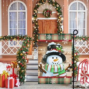 ESTTOP Snowman Christmas Garden Flag, Green Striped Scarf & Holly Polyester Vertical Double Sided 12.5x18 Inch Yard Flag, Outdoor Christmas Decorations, Farmhouse Decor for Xmas