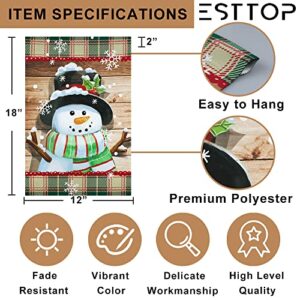 ESTTOP Snowman Christmas Garden Flag, Green Striped Scarf & Holly Polyester Vertical Double Sided 12.5x18 Inch Yard Flag, Outdoor Christmas Decorations, Farmhouse Decor for Xmas