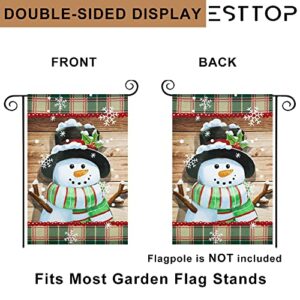 ESTTOP Snowman Christmas Garden Flag, Green Striped Scarf & Holly Polyester Vertical Double Sided 12.5x18 Inch Yard Flag, Outdoor Christmas Decorations, Farmhouse Decor for Xmas