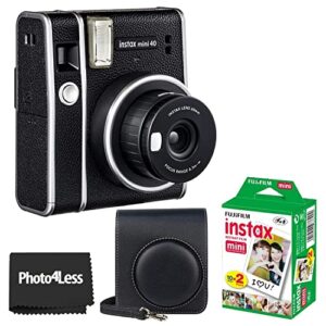 fujifilm instax mini 40 instant camera black + fujifilm instax mini twin pack instant film (20 sheets) + case