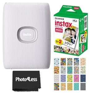 fujifilm instax mini link 2 smartphone printer clay white + fujifilm instax mini twin pack instant film and 20 sticker frames