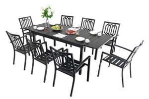 mfstudio 9pcs outdoor patio dining set, 8 steel stackable chairs, 1 rectangular expandable table, porch lawn backyard garden furniture sets