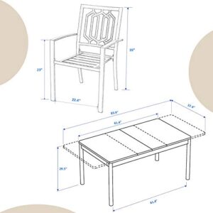 MFSTUDIO 9PCS Outdoor Patio Dining Set, 8 Steel Stackable Chairs, 1 Rectangular Expandable Table, Porch Lawn Backyard Garden Furniture Sets