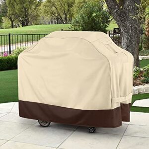 SunPatio Grill Cover 55 Inch, Outdoor Heavy Duty Waterproof Barbecue Gas Grill Cover, UV and Fade Resistant, All Weather Protection for Weber Charbroil Kenmore Grills and More, Beige & Brown