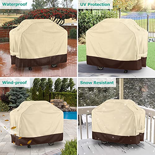 SunPatio Grill Cover 55 Inch, Outdoor Heavy Duty Waterproof Barbecue Gas Grill Cover, UV and Fade Resistant, All Weather Protection for Weber Charbroil Kenmore Grills and More, Beige & Brown