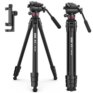 ulanzi mt-56 ombra video travel tripod, 63″ professional camera tripod with fluid pan-tilt head, aluminum dslr tripod max load 13.2 lb for nikon canon dslr camcorder, phone holder included