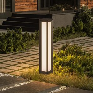 mvbt modern landscape path light, 32 inches outdoor pathway landscape luxury bollard lighting ip54 waterproof with high voltage wired for lawn patio courtyard walkway garden decoration