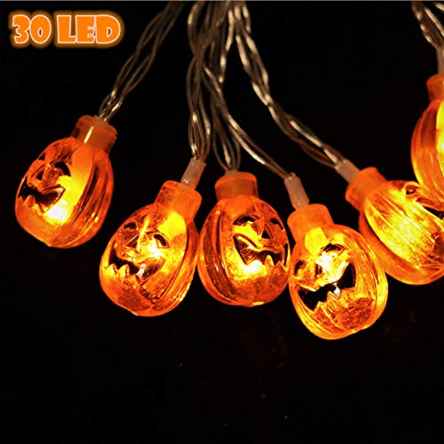 Halloween Decor Pumpkin String Lights, 13 feet 30 LEDs Battery Operated Halloween Light, Outdoor Halloween Decoration for Patio, Garden, Gate, Yard (IP65 Waterproof,Warm White)