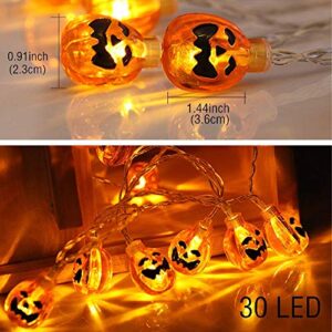 Halloween Decor Pumpkin String Lights, 13 feet 30 LEDs Battery Operated Halloween Light, Outdoor Halloween Decoration for Patio, Garden, Gate, Yard (IP65 Waterproof,Warm White)