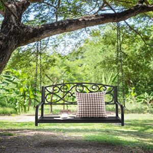 Tangkula 2 Person Hanging Porch Swing, Patio Swing Bench with Chains, Backrest & Armrests, Classic Outdoor Metal Swing Chair for Garden, Deck, Backyard (Black)