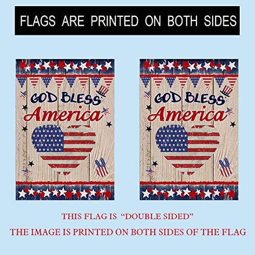 God Bless America Memorial Day Garden Flag 4th of July Independence Day Patriotic Heart Flag Burlap Double Sided Outside Yard Outdoor Decoration 12.5 x 18 Inch