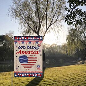 God Bless America Memorial Day Garden Flag 4th of July Independence Day Patriotic Heart Flag Burlap Double Sided Outside Yard Outdoor Decoration 12.5 x 18 Inch