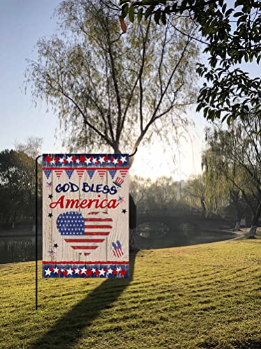 God Bless America Memorial Day Garden Flag 4th of July Independence Day Patriotic Heart Flag Burlap Double Sided Outside Yard Outdoor Decoration 12.5 x 18 Inch