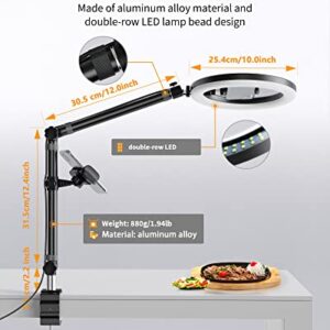 LUOLED Ring Light with Stand and Phone Holder, USB 10'' Ring Light for Desk, Overhead Camera Mount with Ring Light, Desktop Ring Light with Clamp for Photography/Makeup/Live Stream Video/YouTube