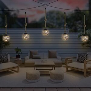 Exhart 2 Solar Hanging Ball Lights, 20 LEDs, Glass w/Rope, Durable Garden Décor Lights, 2pc, 6"x38"