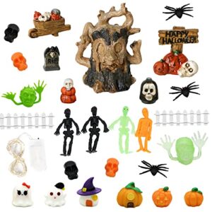 bangbangda miniature halloween fairy garden accessory – diy cake topper halloween dollhouse fall village terrarium ornament set yard garden mini skull pumpkin figurine ghost spider witch figurines