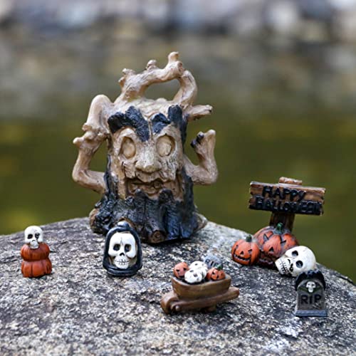 BangBangDa Miniature Halloween Fairy Garden Accessory - DIY Cake Topper Halloween Dollhouse Fall Village Terrarium Ornament Set Yard Garden Mini Skull Pumpkin Figurine Ghost Spider Witch Figurines