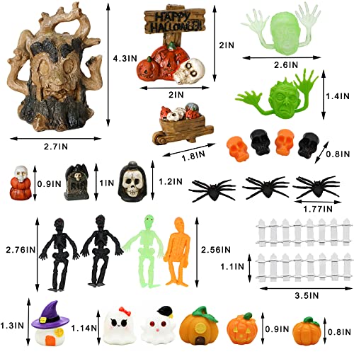 BangBangDa Miniature Halloween Fairy Garden Accessory - DIY Cake Topper Halloween Dollhouse Fall Village Terrarium Ornament Set Yard Garden Mini Skull Pumpkin Figurine Ghost Spider Witch Figurines