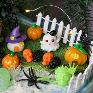 BangBangDa Miniature Halloween Fairy Garden Accessory - DIY Cake Topper Halloween Dollhouse Fall Village Terrarium Ornament Set Yard Garden Mini Skull Pumpkin Figurine Ghost Spider Witch Figurines