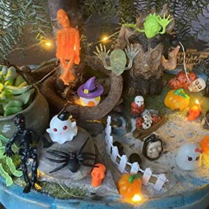 BangBangDa Miniature Halloween Fairy Garden Accessory - DIY Cake Topper Halloween Dollhouse Fall Village Terrarium Ornament Set Yard Garden Mini Skull Pumpkin Figurine Ghost Spider Witch Figurines