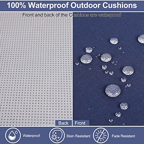 Justsafe Patio Chair Cushion Set, Thick Outdoor Seat Cushions for Patio Furniture, Waterproof Fadeshield Non-Slip Washable Covers, Durable Garden Sofa Couch Pads with Adjustable Strap (2PCS, Blue)