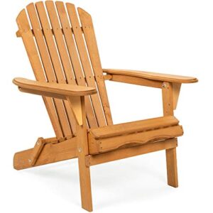 best choice products folding adirondack chair outdoor wooden accent furniture fire pit lounge chairs for yard, garden, patio w/natural finish, 350lb weight capacity – brown