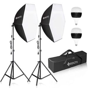 geekoto softbox photography lighting kit: professional studio continuous lighting equipment with 60w 5400k e27 socket & 2 reflectors 50 x 70 cm & 2 bulbs for filming studio lighting