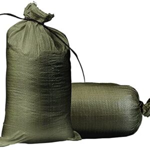 Empty Sandbags Military Green with Ties (Bundle of 10) 14" x 26" - Woven Polypropylene Sand Bags, Extra Heavy Duty Sandbags for Flooding, Sand Bags Flood Protection