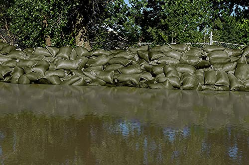 Empty Sandbags Military Green with Ties (Bundle of 10) 14" x 26" - Woven Polypropylene Sand Bags, Extra Heavy Duty Sandbags for Flooding, Sand Bags Flood Protection