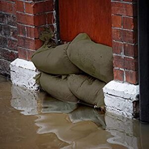 Empty Sandbags Military Green with Ties (Bundle of 10) 14" x 26" - Woven Polypropylene Sand Bags, Extra Heavy Duty Sandbags for Flooding, Sand Bags Flood Protection