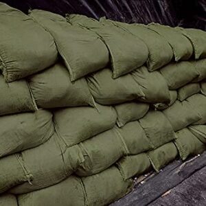 Empty Sandbags Military Green with Ties (Bundle of 10) 14" x 26" - Woven Polypropylene Sand Bags, Extra Heavy Duty Sandbags for Flooding, Sand Bags Flood Protection