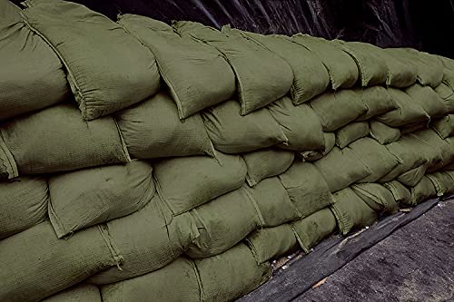 Empty Sandbags Military Green with Ties (Bundle of 10) 14" x 26" - Woven Polypropylene Sand Bags, Extra Heavy Duty Sandbags for Flooding, Sand Bags Flood Protection