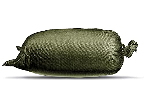 Empty Sandbags Military Green with Ties (Bundle of 10) 14" x 26" - Woven Polypropylene Sand Bags, Extra Heavy Duty Sandbags for Flooding, Sand Bags Flood Protection